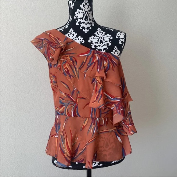 Amaryllis | Tops | Amaryllis Brick Red Caramel Cognac One Arm Ruffle ...